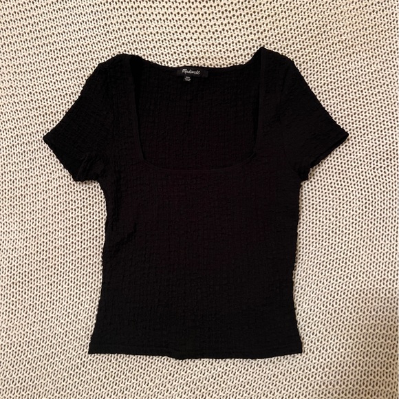 Madewell | Tops | Madewell Square Neck Popcorn Top Black Xxs | Poshmark
